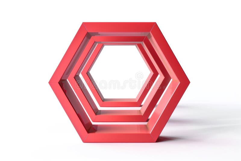 A Single Red Hexagon Shape on a White Surface, Isolated Stock ...