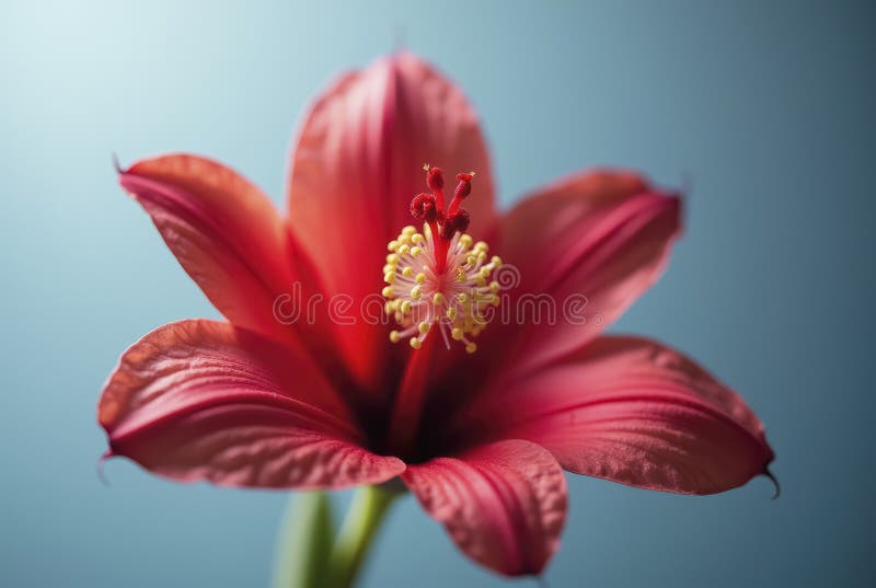 A Single Red Hibiscus Flower on a Clear Blue Background, AI-generated ...