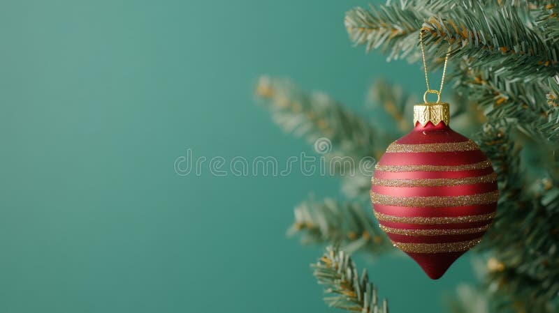 Single Red Holiday Ornament with Gold Detailing on a Green Backdrop ...