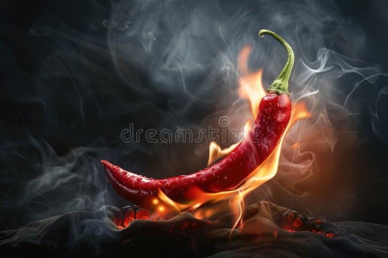A Single Red Hot Chili Pepper Sitting on Top of an Open Flame, with ...