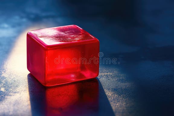 A Single Red Ice Cube Sits on a Table Stock Photo - Image of chill ...