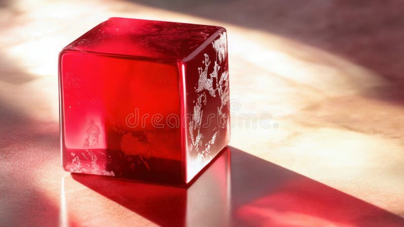 A Single Red Ice Cube Sits on a Table Stock Footage - Video of ...