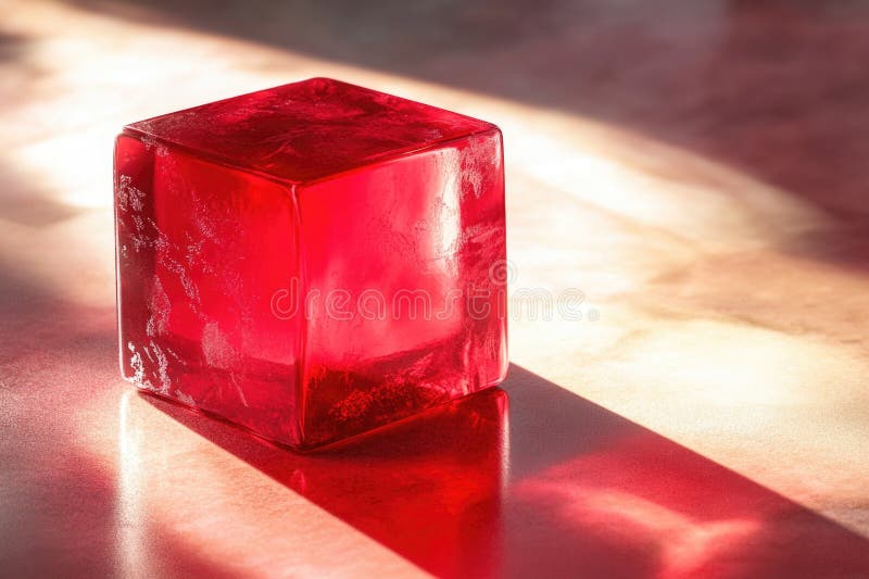 A Single Red Ice Cube Sits on Top of a Table, Isolated and Spotlighted ...