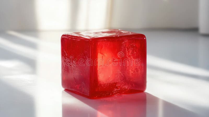 A Single Red Ice Cube Sitting on a White Table, Ready To Be Used in ...