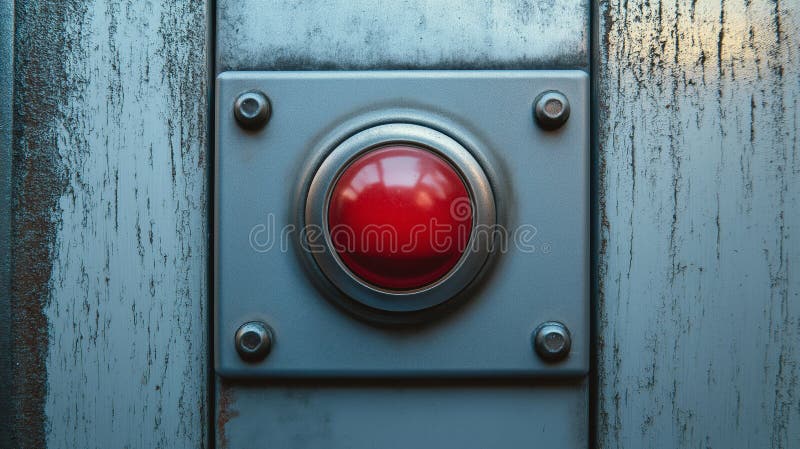 Single Red Industrial Emergency Stop Button Mounted Metallic Panel ...