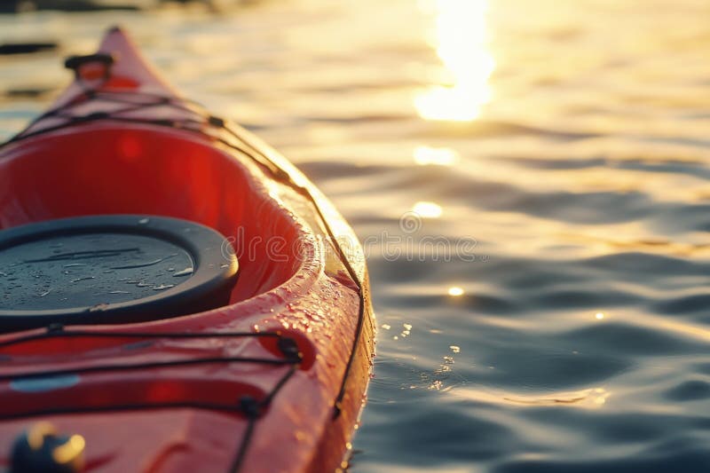 A Single Red Kayak Sits on the Surface of Calm Water, Ready for ...