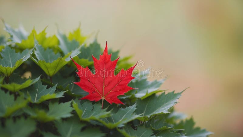 A Single Red Leaf Sits among Green Leaves. Stock Image - Image of ...