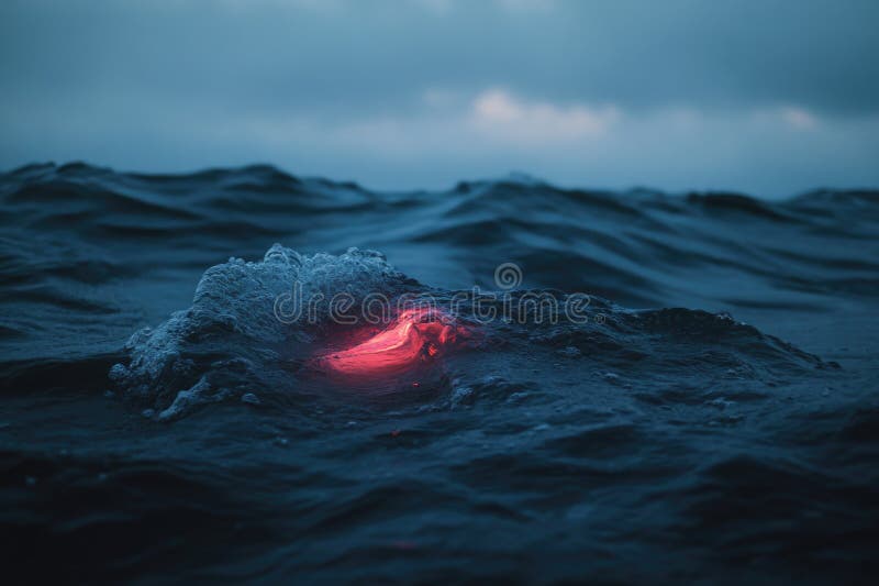 A Single Red Light Floating on a Calm Body of Water, Possibly Marking a ...