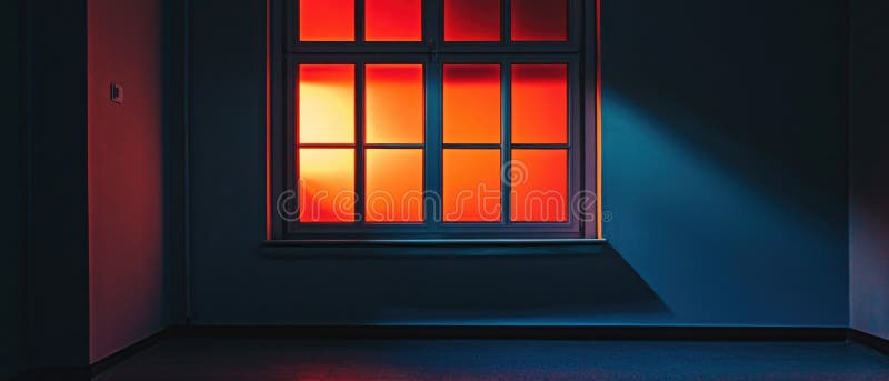 A Single Red Light Illuminates a Darkened Room, Visible through an Open ...