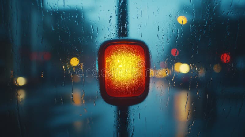 A Single Red Light Seen through Rain-Covered Windowpane Stock ...
