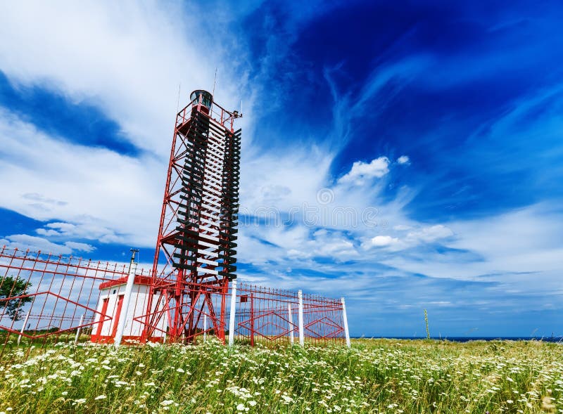 Single red lighthouse stock photo. Image of card, direction - 57015946