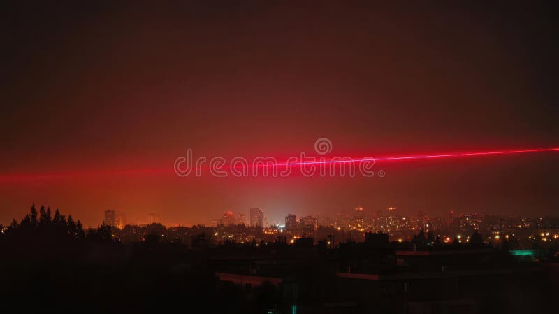 Single Red Line of Light Across a Dark Skyline Stock Illustration ...
