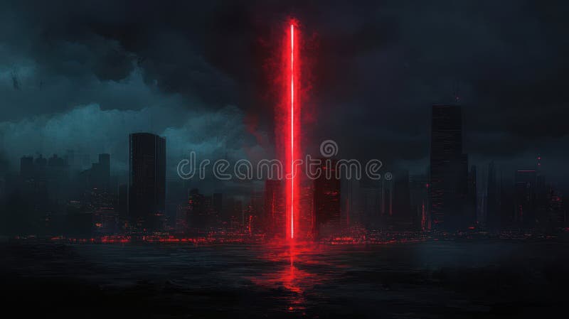 Single Red Line of Light Across a Dark Skyline Stock Illustration ...