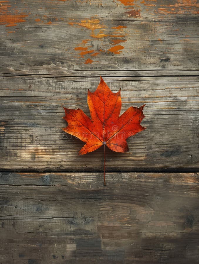 Single Red Maple Leaf Old Wooden Planks Stock Photos - Free & Royalty ...