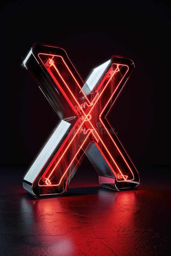 A Single Red Neon Letter X on a Black Surface, Often Used As a Symbol ...