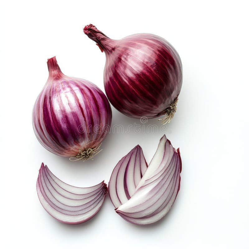 A Single Red Onion with Some Slices, Isolated on a White Background ...