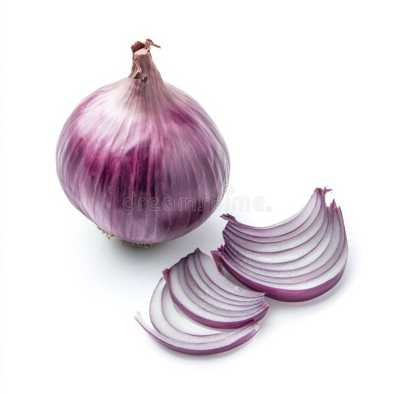 A Single Red Onion with Some Slices, Isolated on a White Background ...