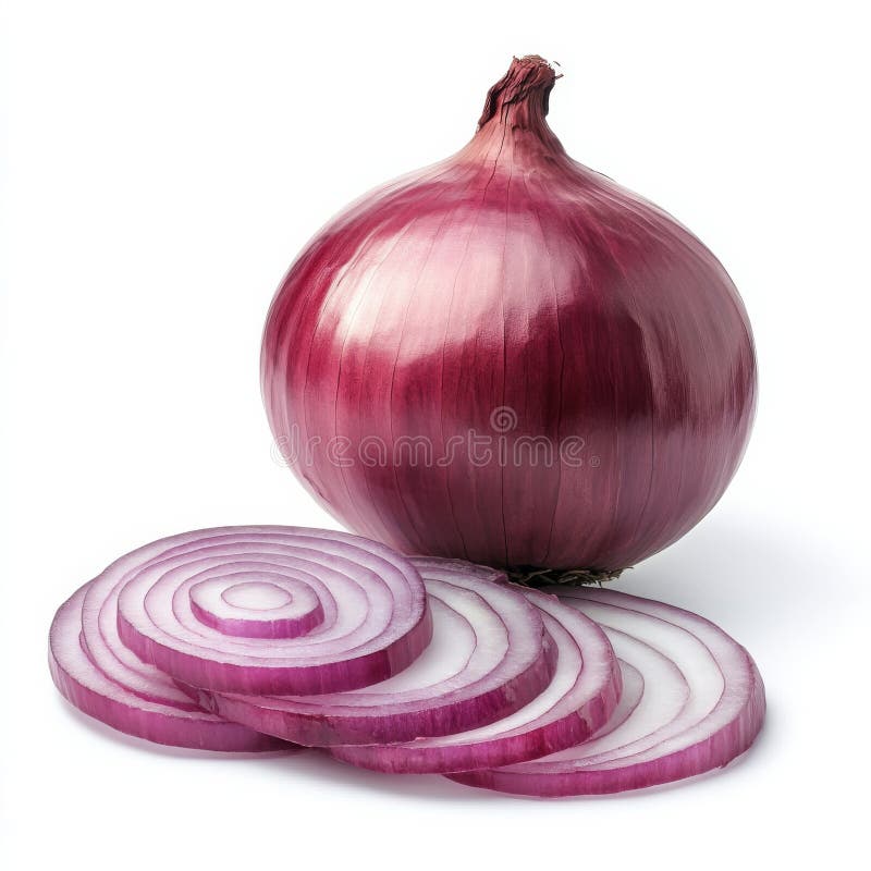 A Single Red Onion with Some Slices, Isolated on a White Background ...
