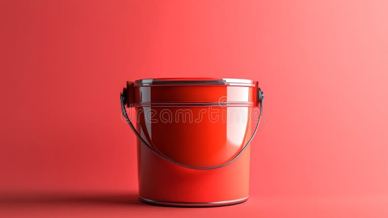 Single Red Paint Can with Metal Handle on Matching Background in Studio ...
