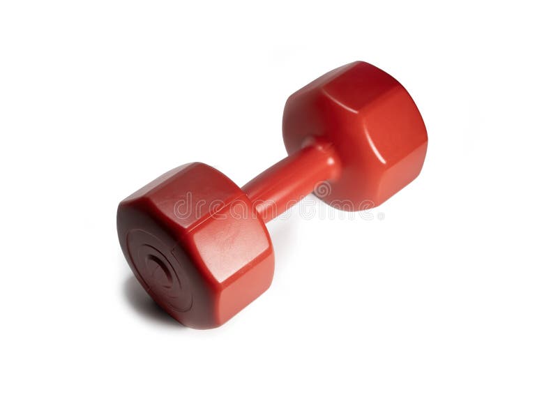 Red Plastic Dumbbell, Isolated on White Surface Stock Image - Image of ...