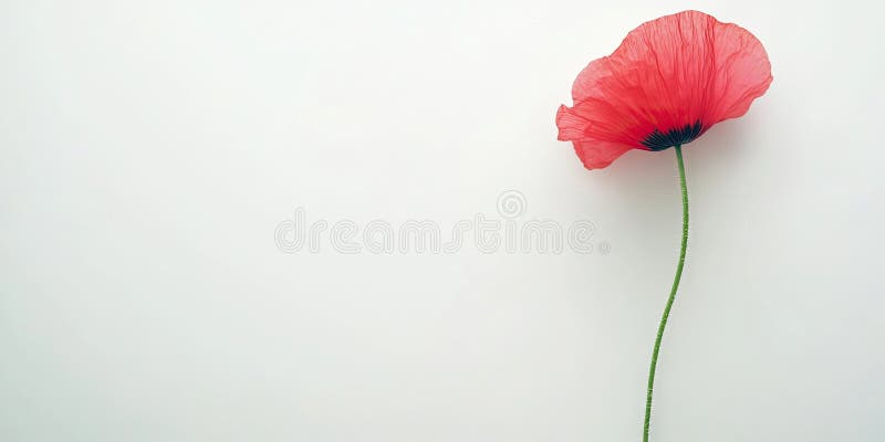 Single Red Poppy with Long Stem on Light Background Remembrance and ...