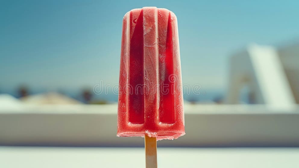 A Single Red Popsicle Melting in Bright Sunlight. Stock Photo - Image ...