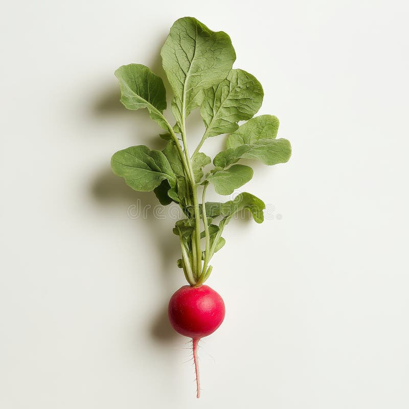 A Single Red Radish with Green Leaves, Isolated on a White Background ...