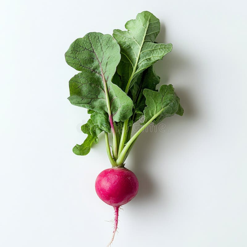 A Single Red Radish with Green Leaves, Isolated on a White Background ...
