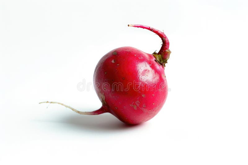 A Single Red Radish Sits on a Plain White Background Stock Photo ...