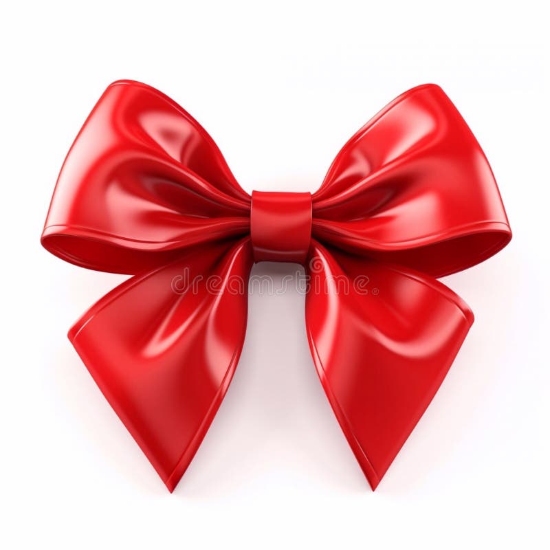 Single Red Ribbon Satin Gift Bow Isolated on White. Generative AI Stock ...