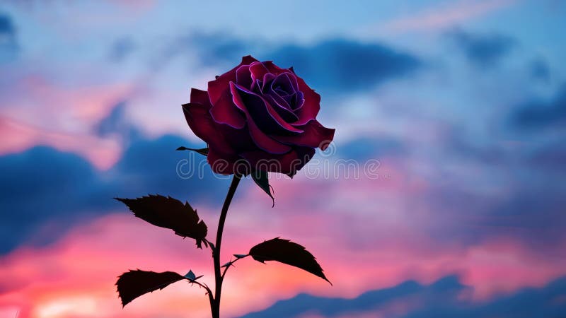 Single Red Rose Against a Colorful Sunset Sky Stock Video - Video of ...