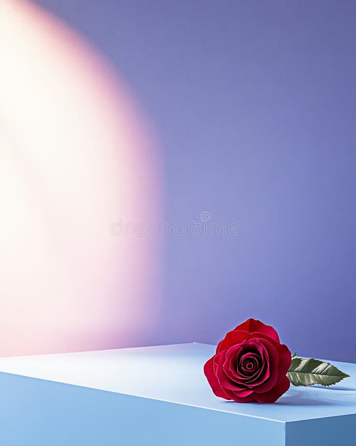Single Red Rose on Blue Platform Minimalist High Quality Image Stock ...