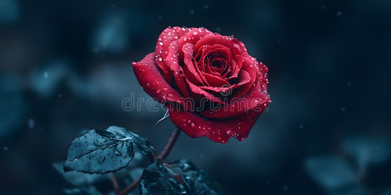 A Single Red Rose Covered in Dew Drops Stock Illustration ...