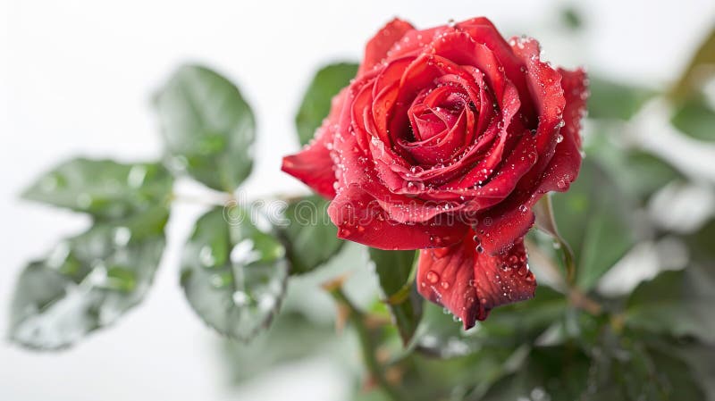 Single Red Rose with Dew Drops Stock Illustration - Illustration of ...