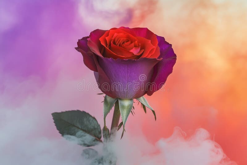 A Single Red Rose Emerges from a Cloud of Smoke, Perfect for Use in ...