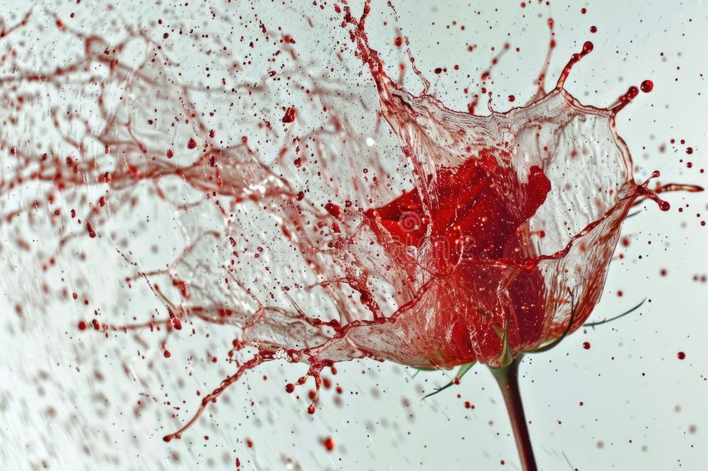A Single Red Rose Explodes in a Burst of Crimson Liquid, Creating a ...