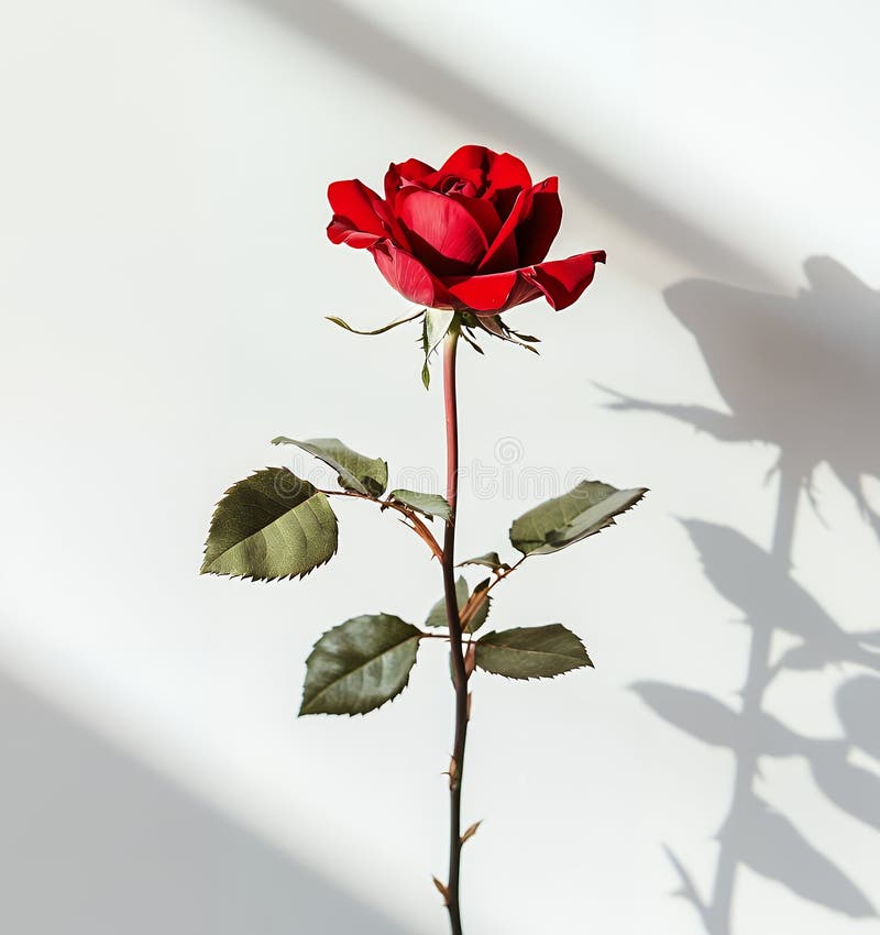 Single Red Rose Flower Stem Shadow Light Minimalist Stock Illustration ...
