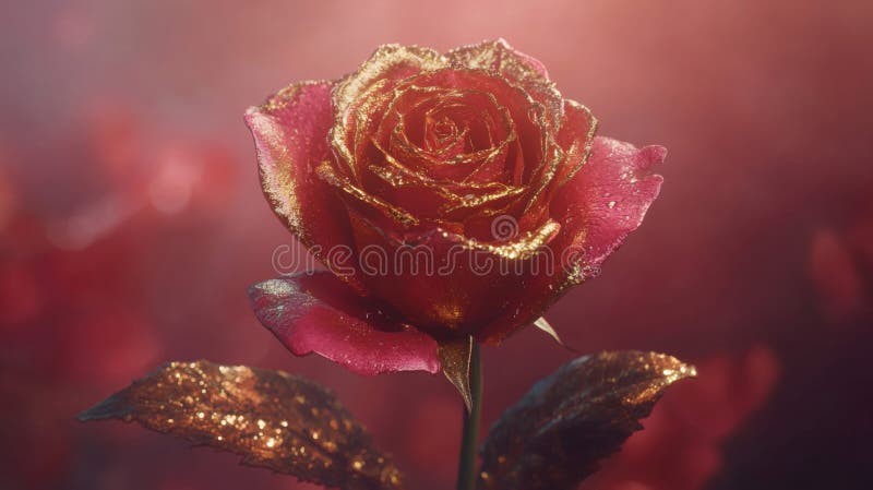 A Single Red Rose with Gold Accents Stock Illustration - Illustration ...