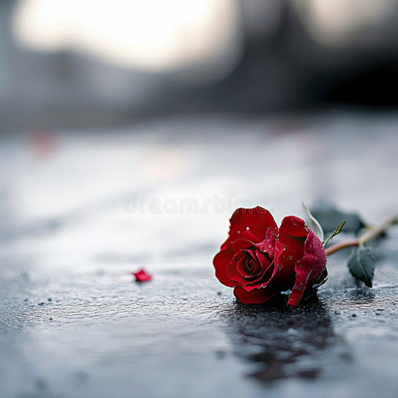 Single Red Rose on Ground stock image. Image of ground - 351468611