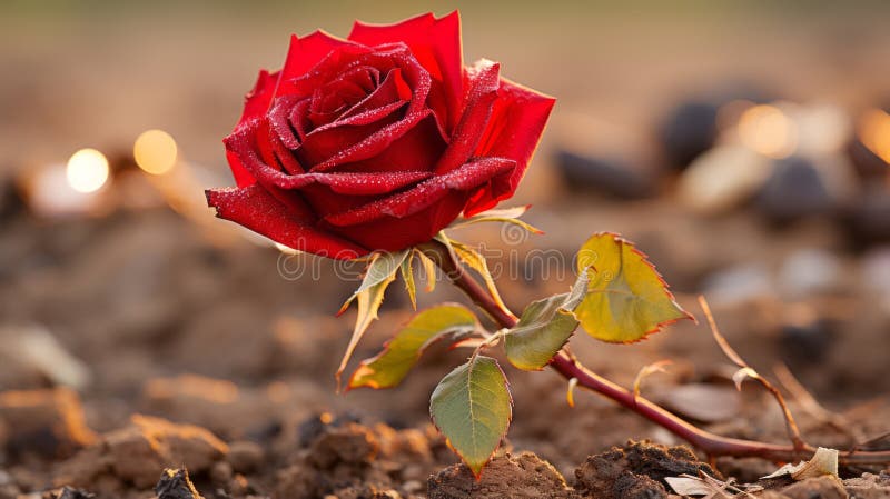 A Single Red Rose is Growing in the Dirt Stock Illustration ...