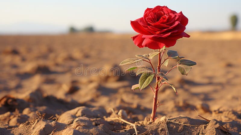 A Single Red Rose Growing in the Middle of a Field Stock Illustration ...