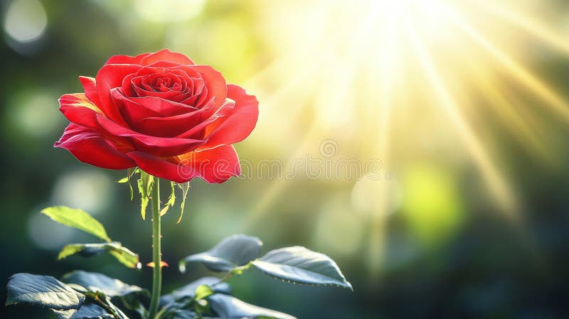 A Single Red Rose Illuminated by Bright Sunlight Stock Illustration ...