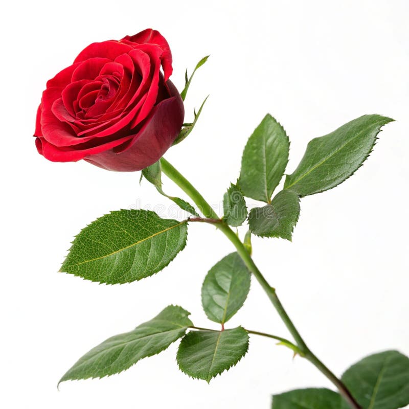 A Single Red Rose Isolated on White Background Stock Illustration ...
