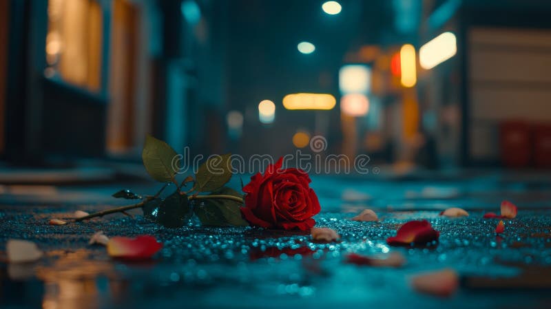 A Single Red Rose Lay on the Rain-soaked Ground Stock Photo - Image of ...