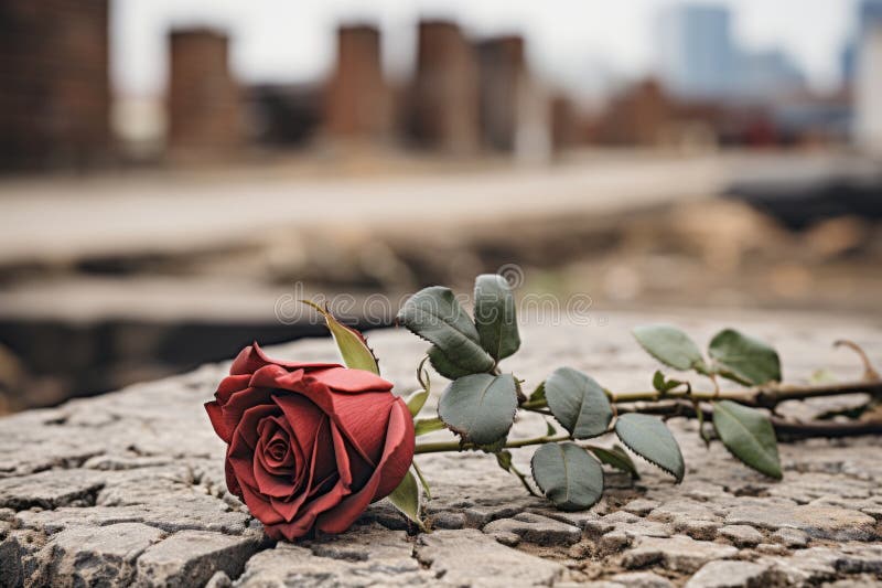 A Single Red Rose Laying on the Ground Stock Photo - Image of single ...