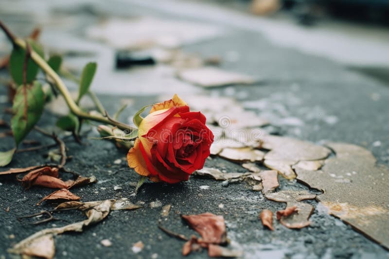 A Single Red Rose Laying on the Ground Stock Illustration ...