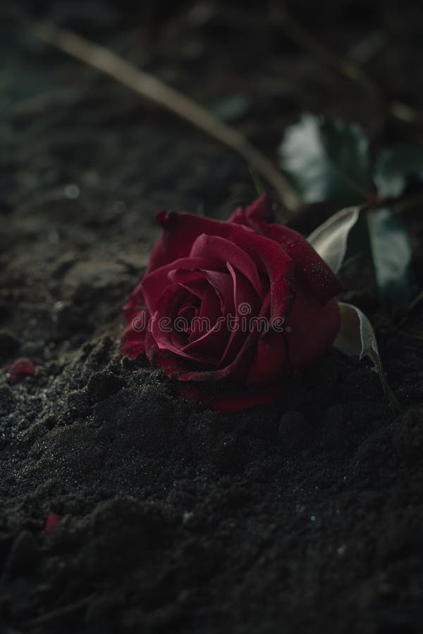 A Single Red Rose Lying on the Ground Stock Photo - Image of stems ...