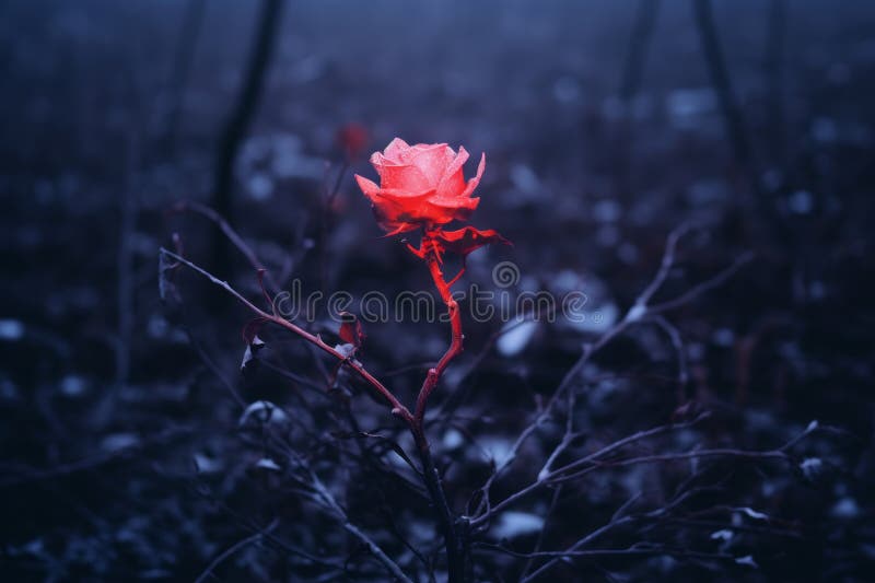 A Single Red Rose in the Middle of a Dark Field Stock Illustration ...