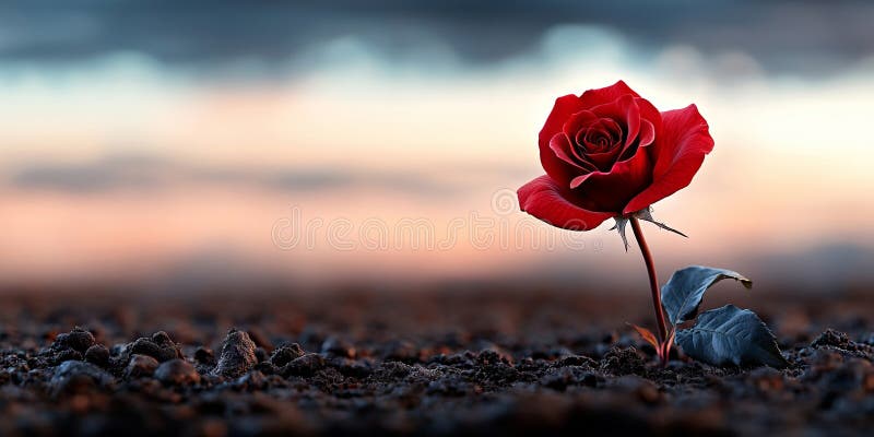 A Single Red Rose in the Middle of a Field of Dirt Stock Image - Image ...
