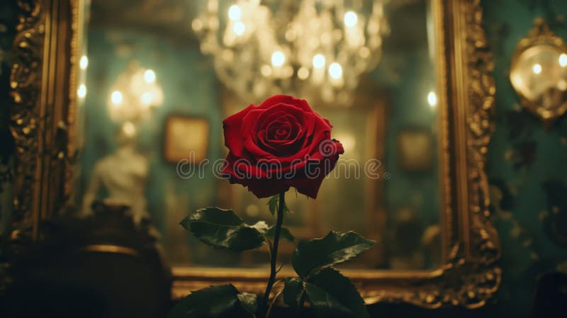 Single Red Rose in Ornate Mirror Setting Stock Illustration ...